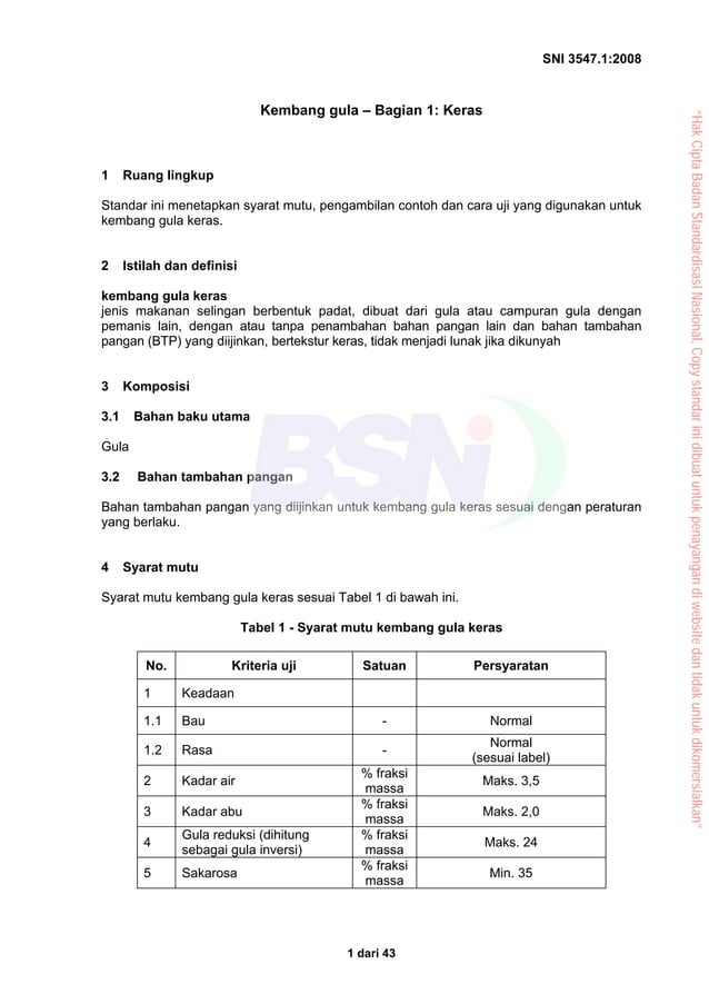 Kembang gula keras 2968 sni 3547.1_2008 | PDF