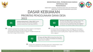 Kemendes - Paparan Pedoman Prioritas Penggunaan Dana Desa 2022 - Workshop Perhitungan DD TA 2022 ...