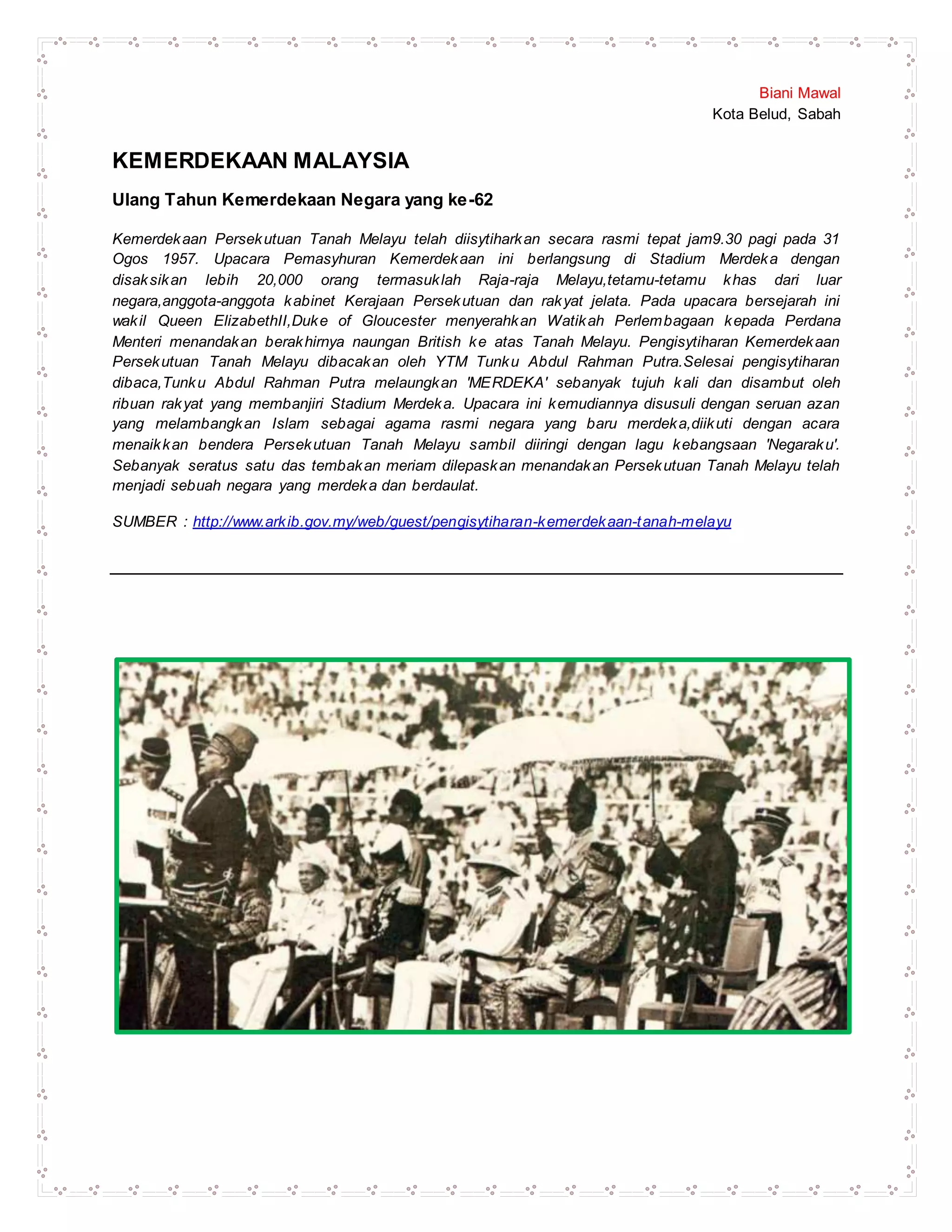 Kemerdekaan di Malaysia | DOCX