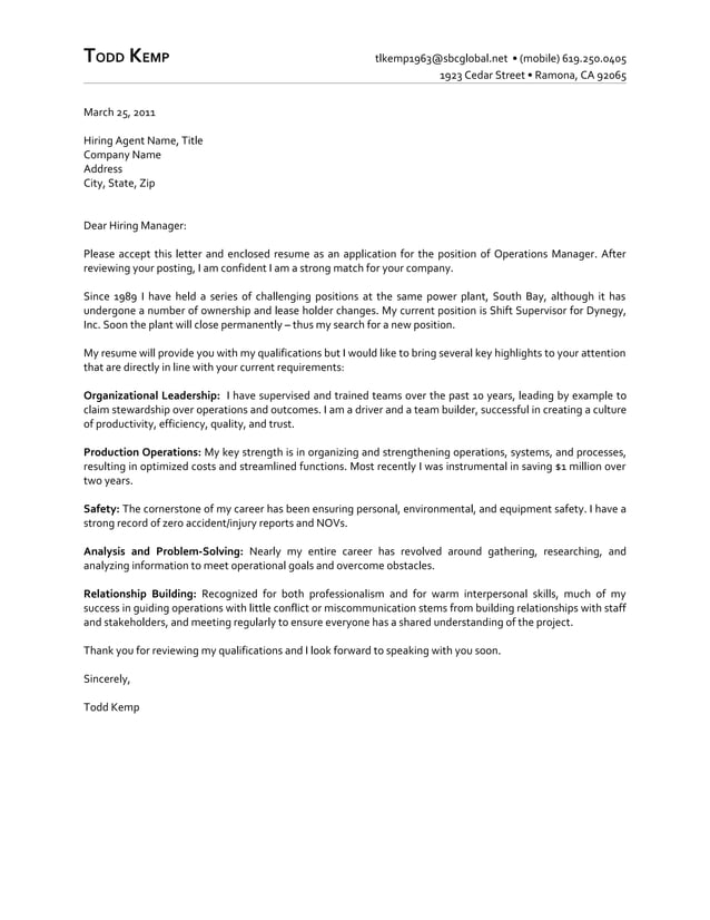 Kemp Todd cover letter | PDF