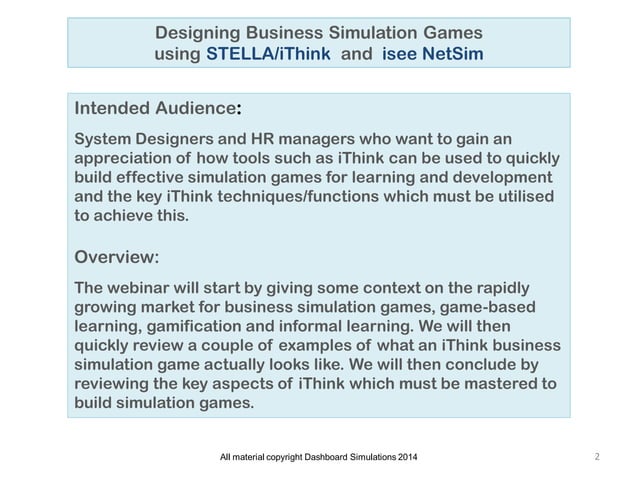 Designing Business Simulation Games using STELLA®, iThink® and isee ...