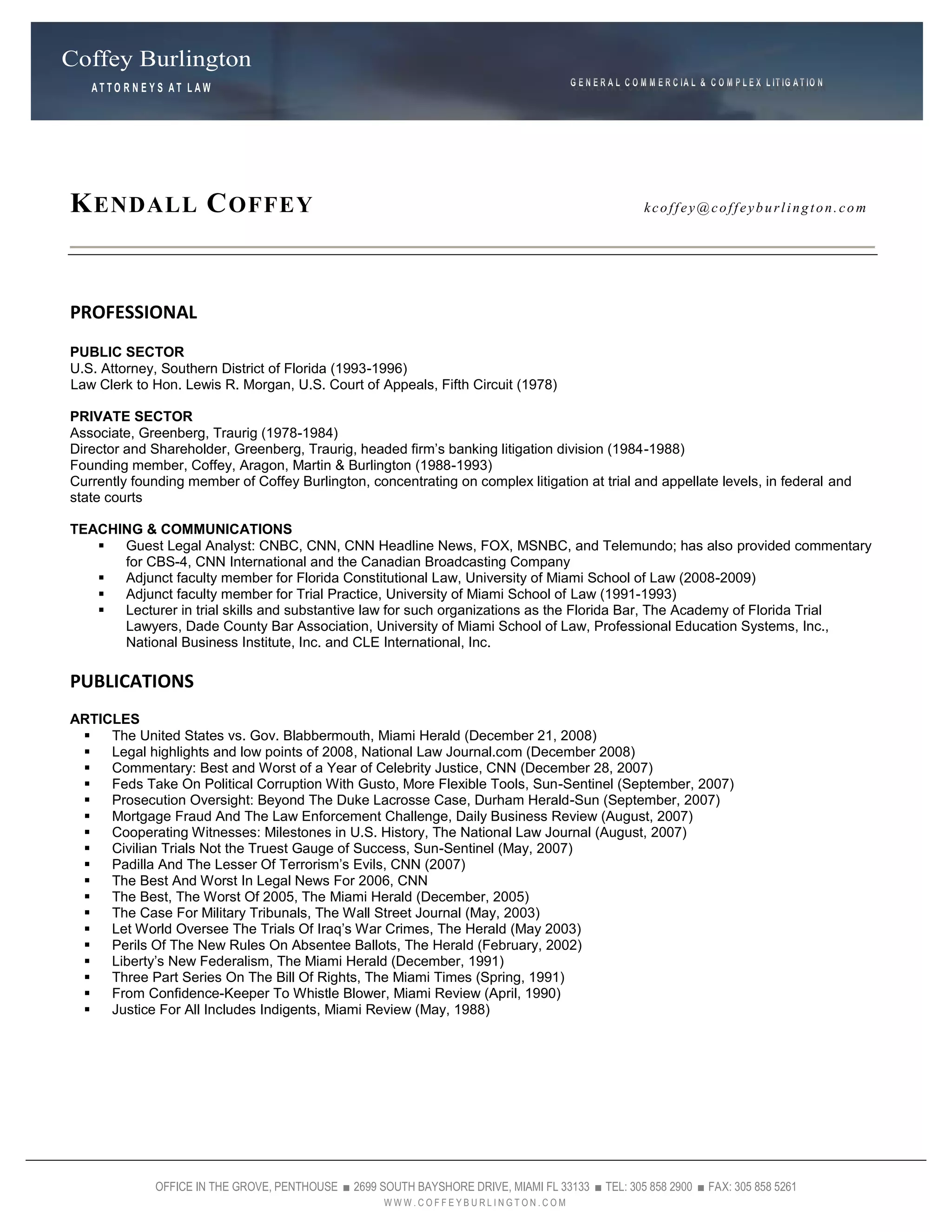Kendall Coffey - Resume of Kendall Coffey | PDF