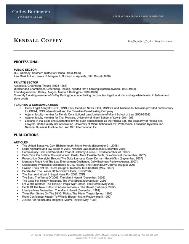 Kendall Coffey - Resume of Kendall Coffey | PDF | Legal Services Industry | Industries