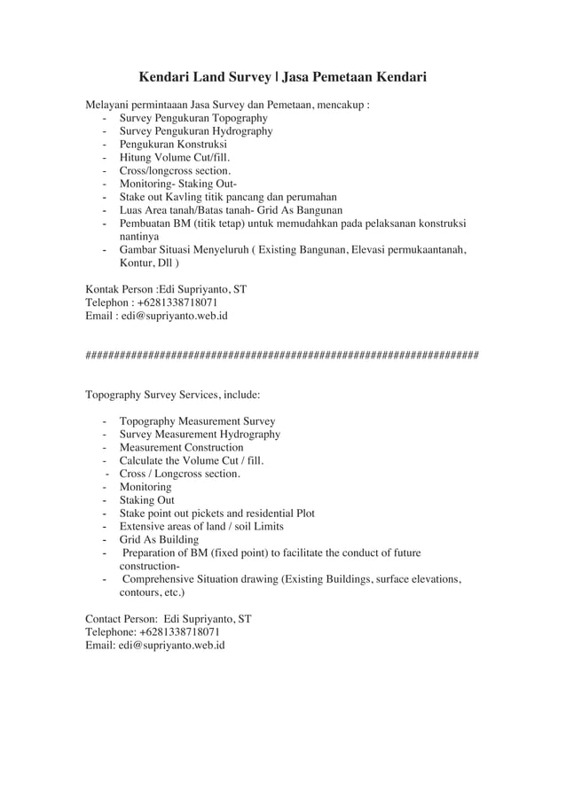 Kendari land survey jasa pemetaan kendari | PDF