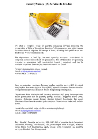 Kendari quantity surveyor | PDF