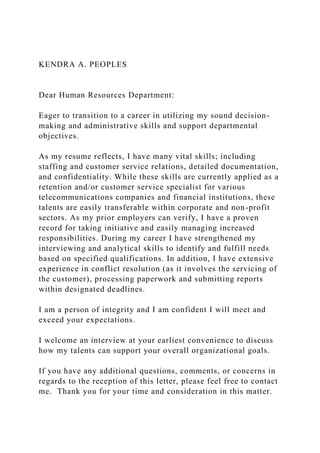 KENDRA A. PEOPLESDear Human Resources DepartmentEager t.docx