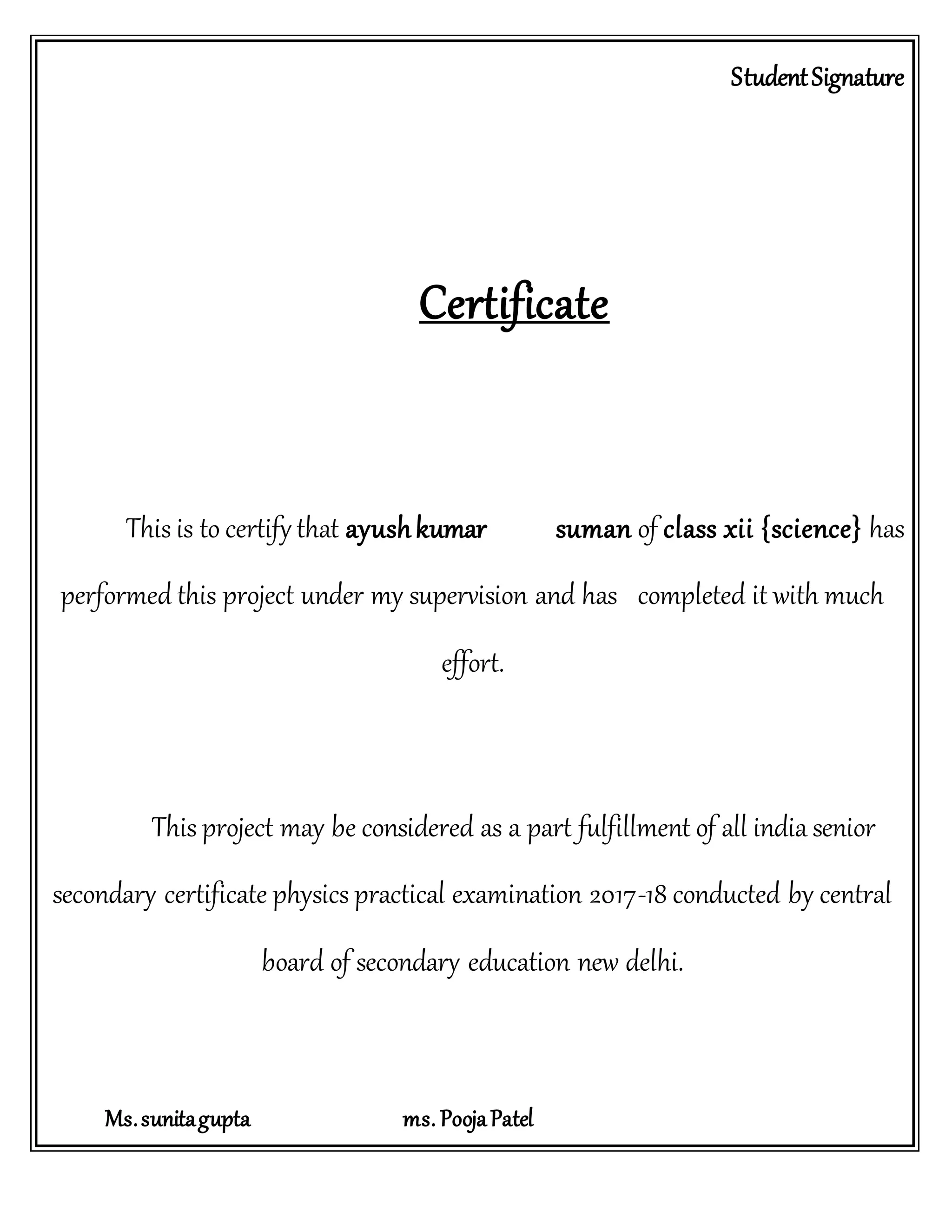 Physics Investigatory Project Class 12 | DOCX