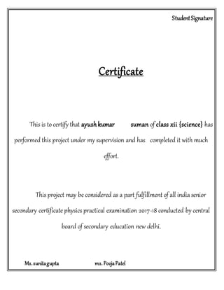 Physics Investigatory Project Class 12 | DOCX