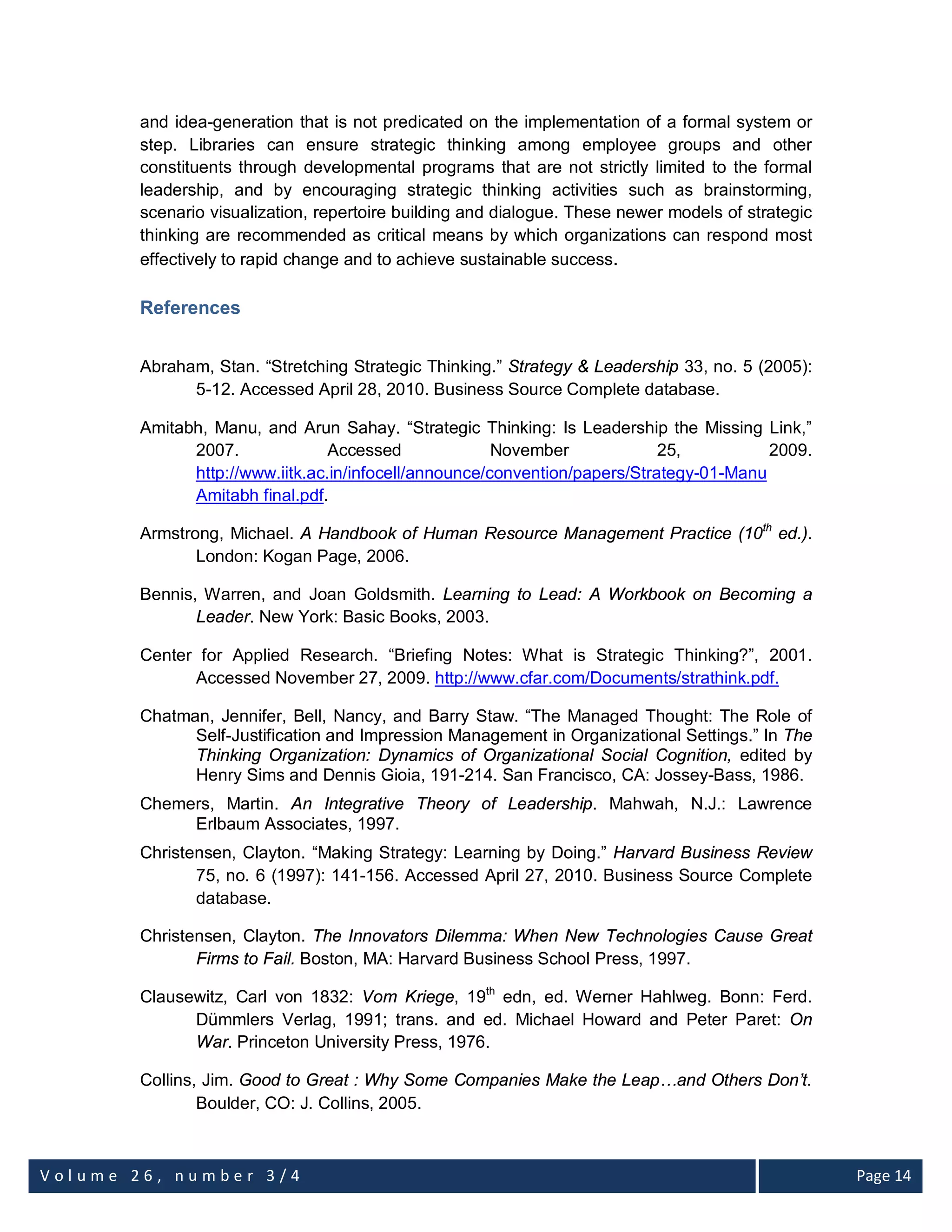 Ken haycock et al strategic thinking in library leadership & management ...