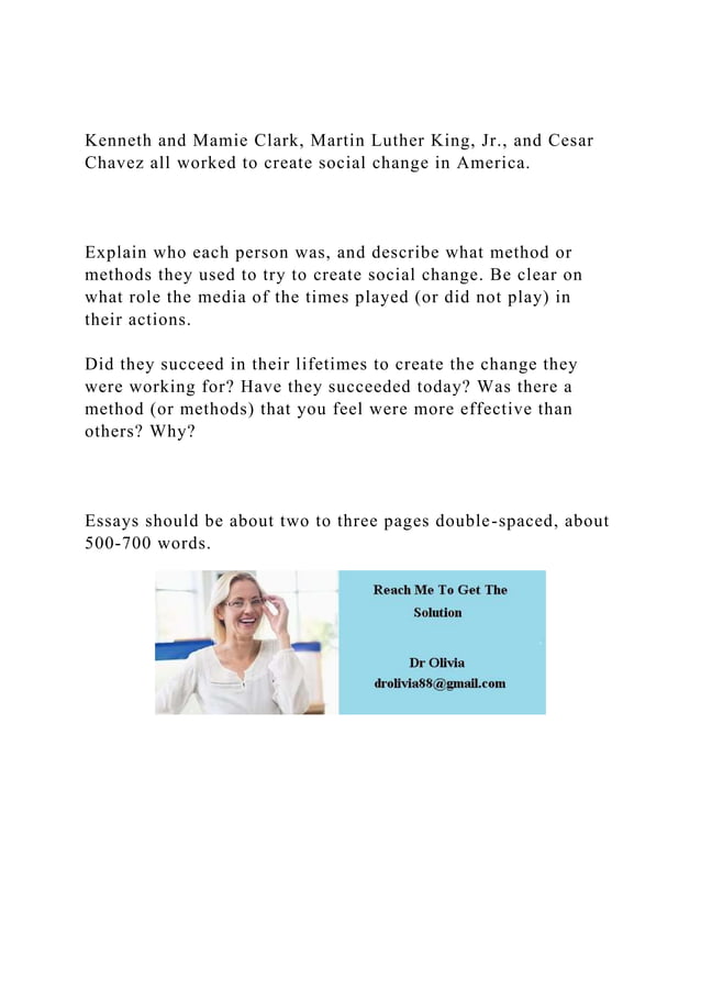 Kenneth and Mamie Clark, Martin Luther King, Jr., and Cesar Chavez.docx