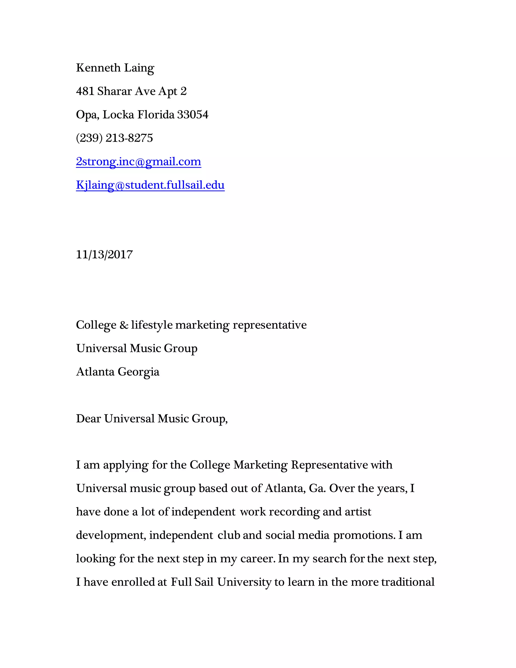 Kenneth laing Universal Music Group letter head | PDF