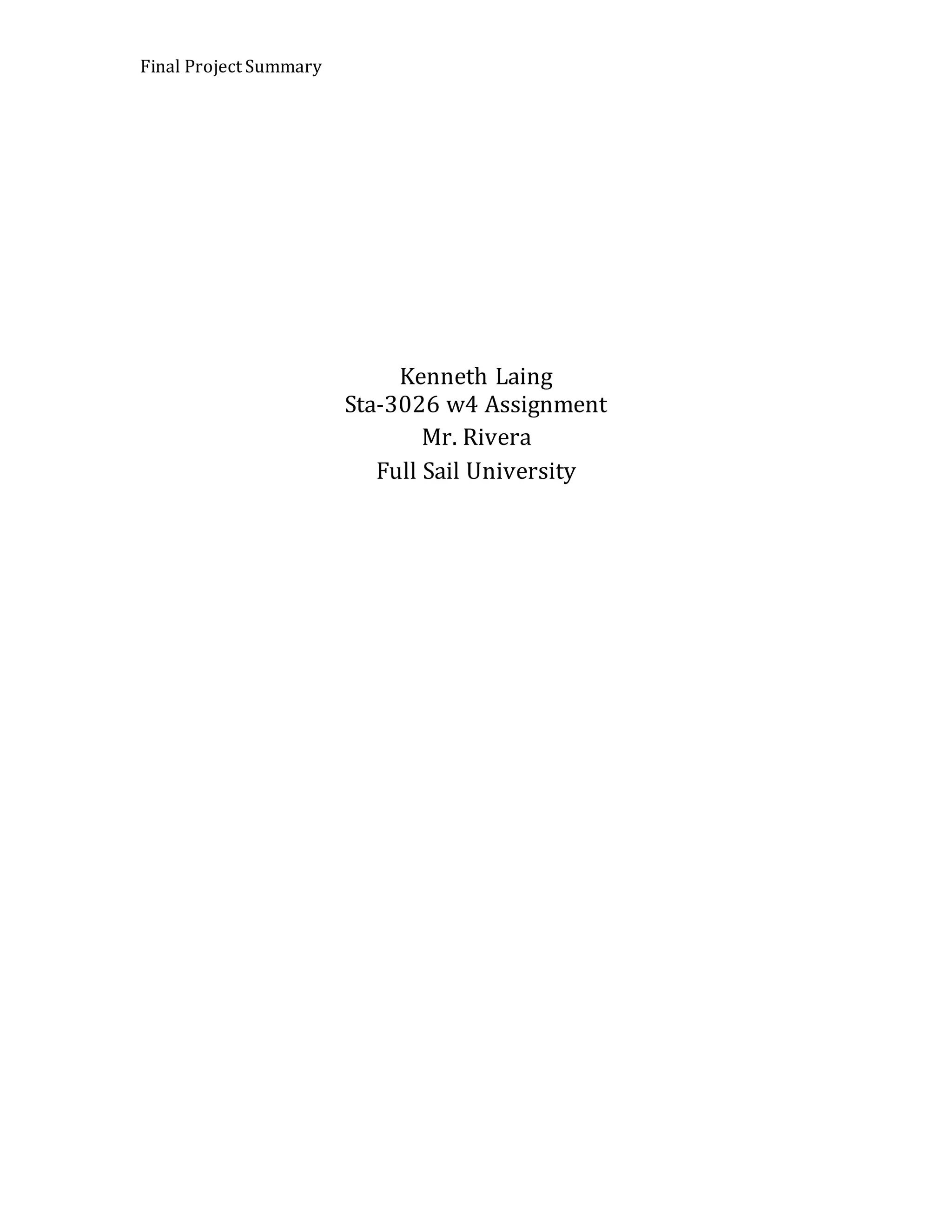 Kenneth laing sta 3026 final project summary | PDF