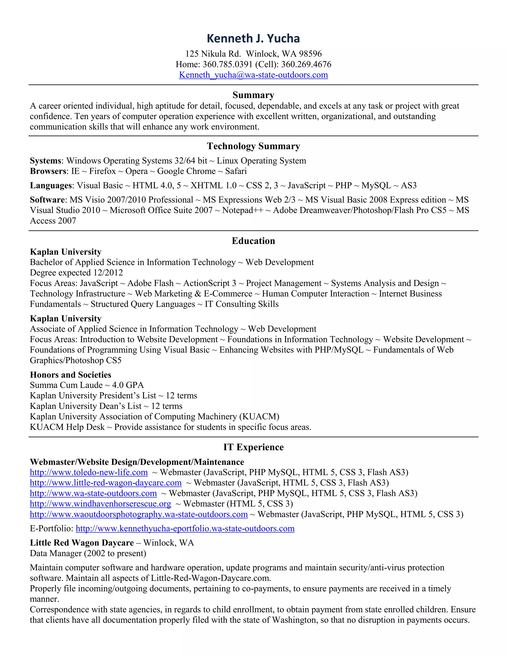 Kenneth yucha it_resume | DOCX | Web Design and HTML | Internet