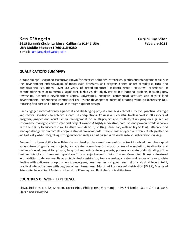 Ken's cv resume FEB 2018 | PDF | Civil Engineering Industry | Industries