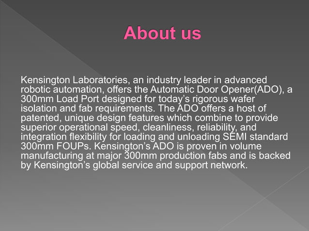 Kensington ADO- 300mm FOUP Load Port for Automated Wafer Handling | PPTX