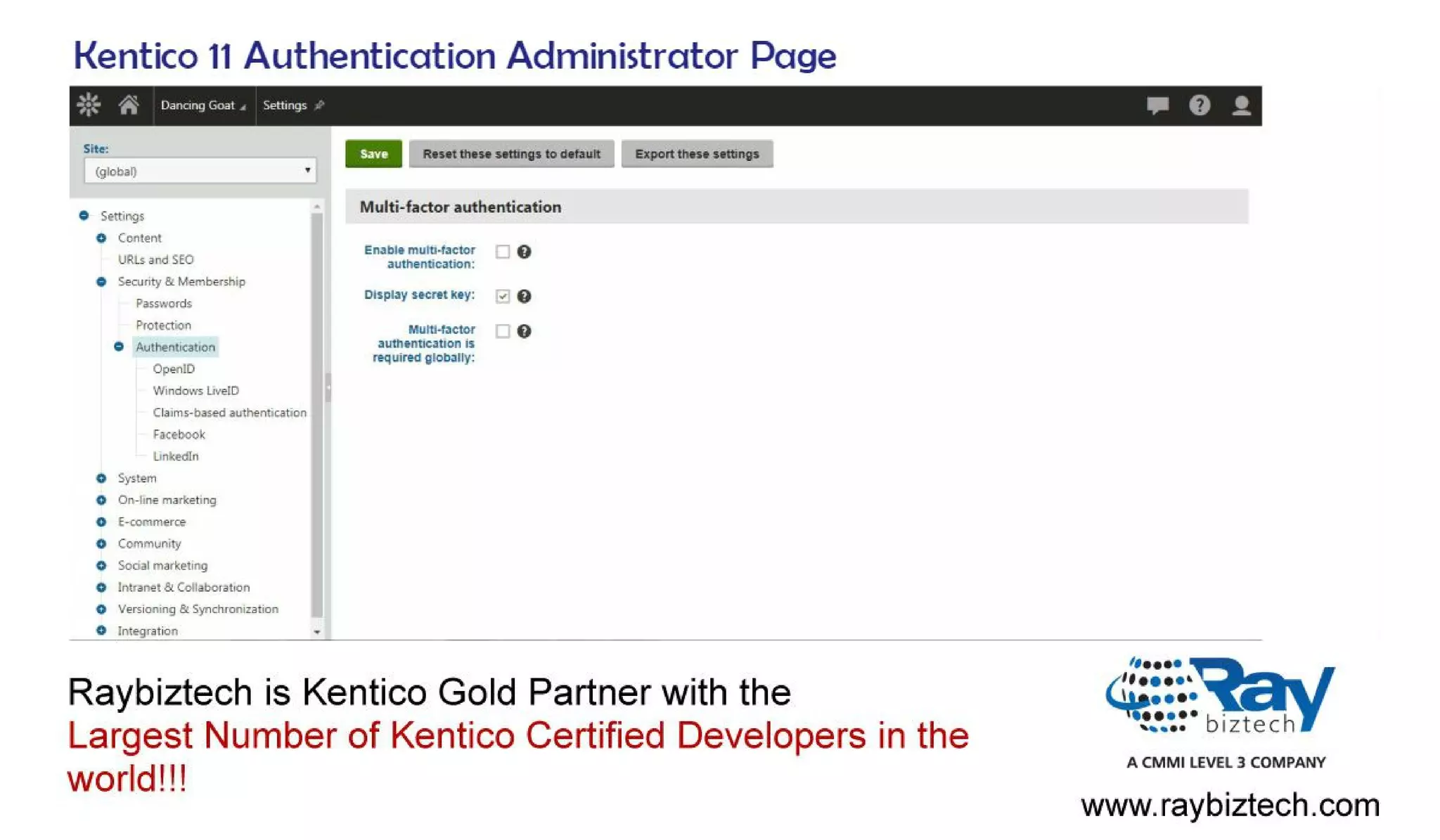 Kentico 11 Authentication Administrator Panel Raybiztech | PPT