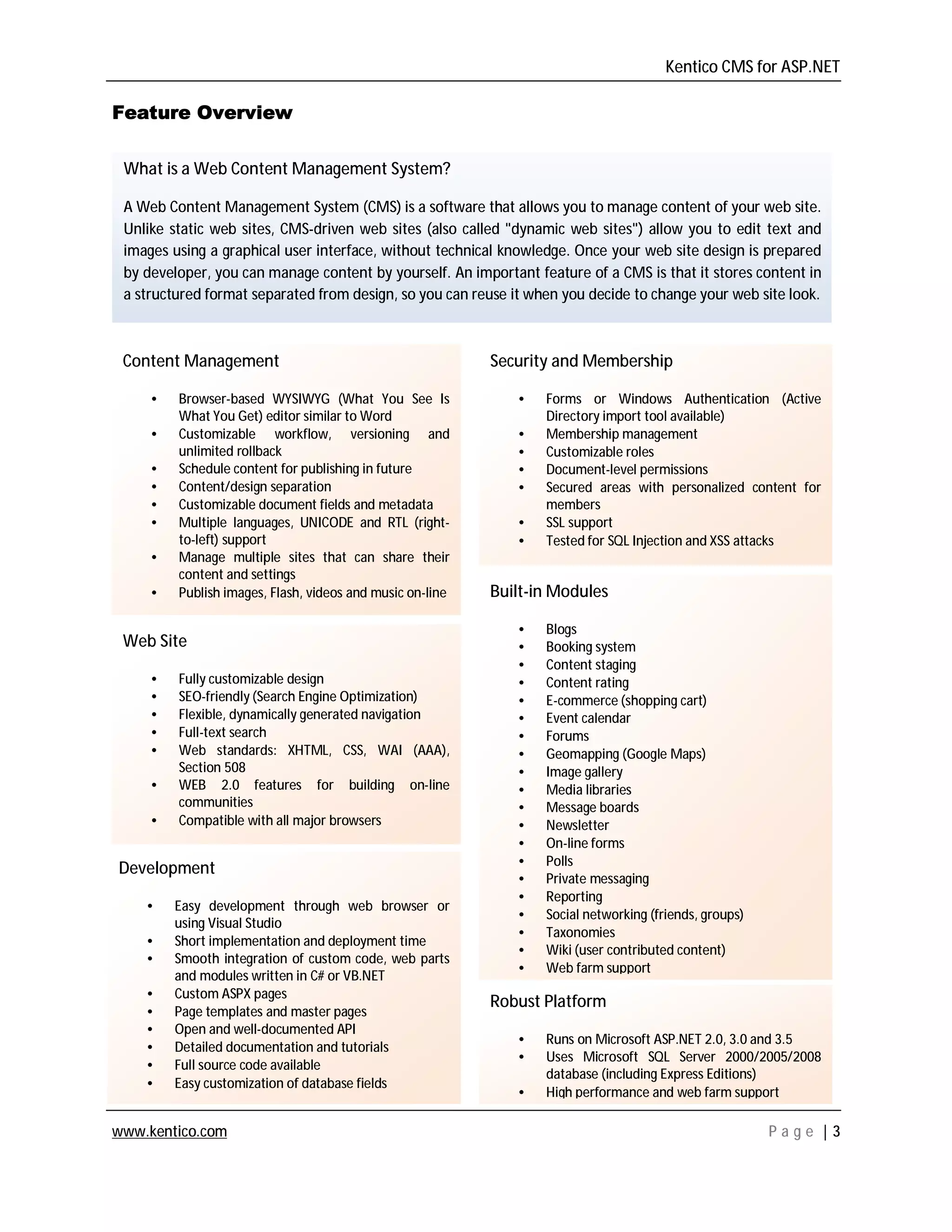 Kentico CMS Feature Overview | PDF
