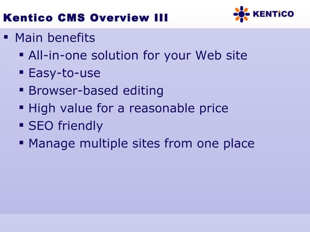 Kentico CMS Overview | PPT | Web Development | Internet