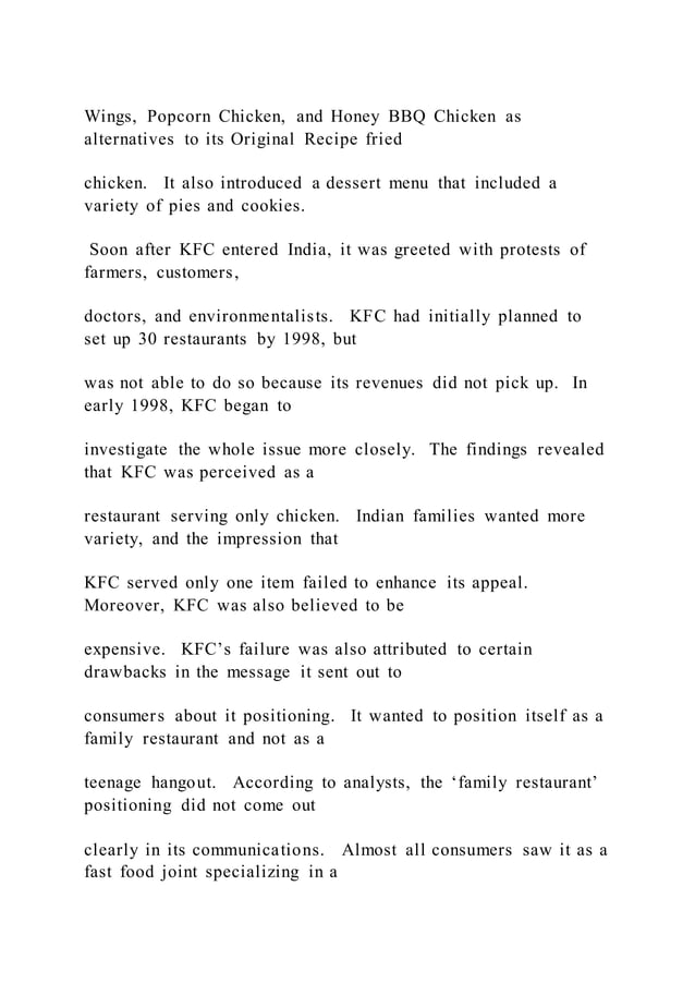 KENTUCKY FRIED CHICKEN CASE STUDY OF KFC | DOCX | Business | Business and Finance