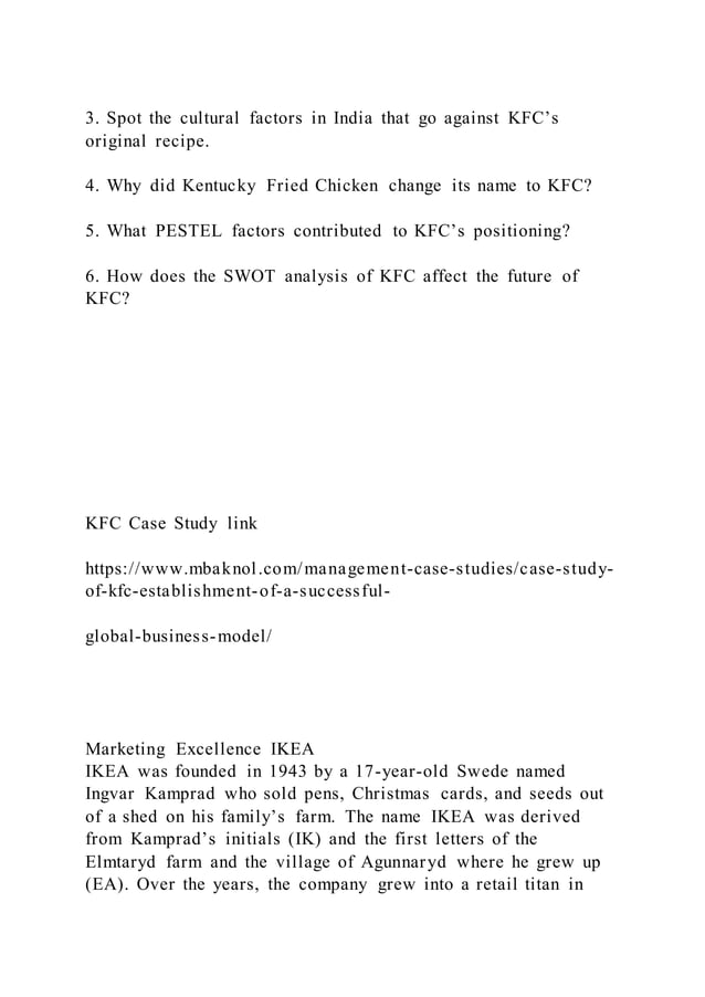 KENTUCKY FRIED CHICKEN CASE STUDY OF KFC | DOCX | Business | Business and Finance