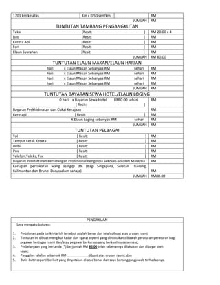 Kenyataan tuntutan elaun perjalanan dalam negeri | DOCX