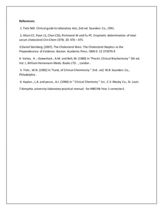 Kenyatta university cholesterol level lab report. | DOCX