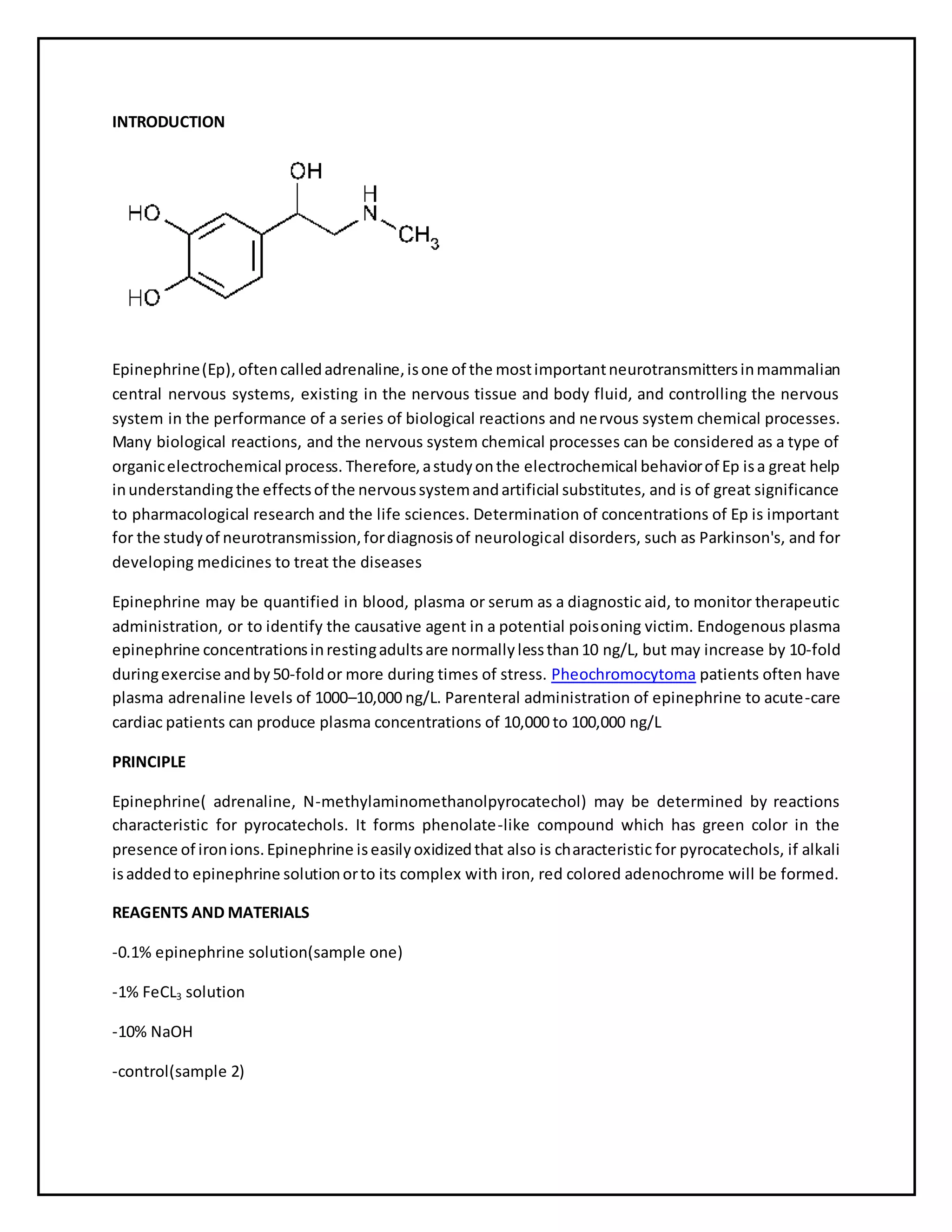 Kenyatta university epinephrine dedermination | DOCX