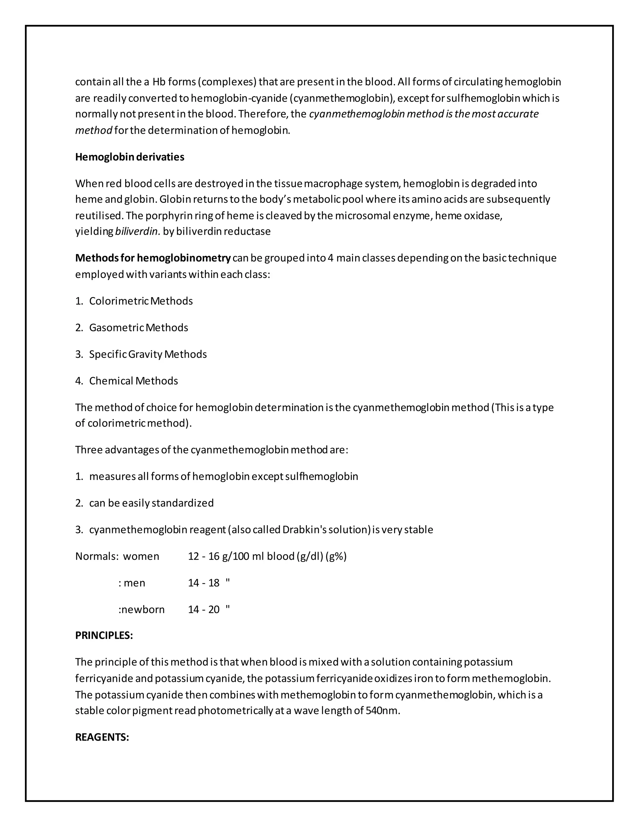 Kenyatta university hemoglobin estimation | DOCX