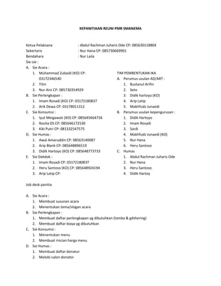 Kepanitiaan,Job Desk & Jadwal | PDF