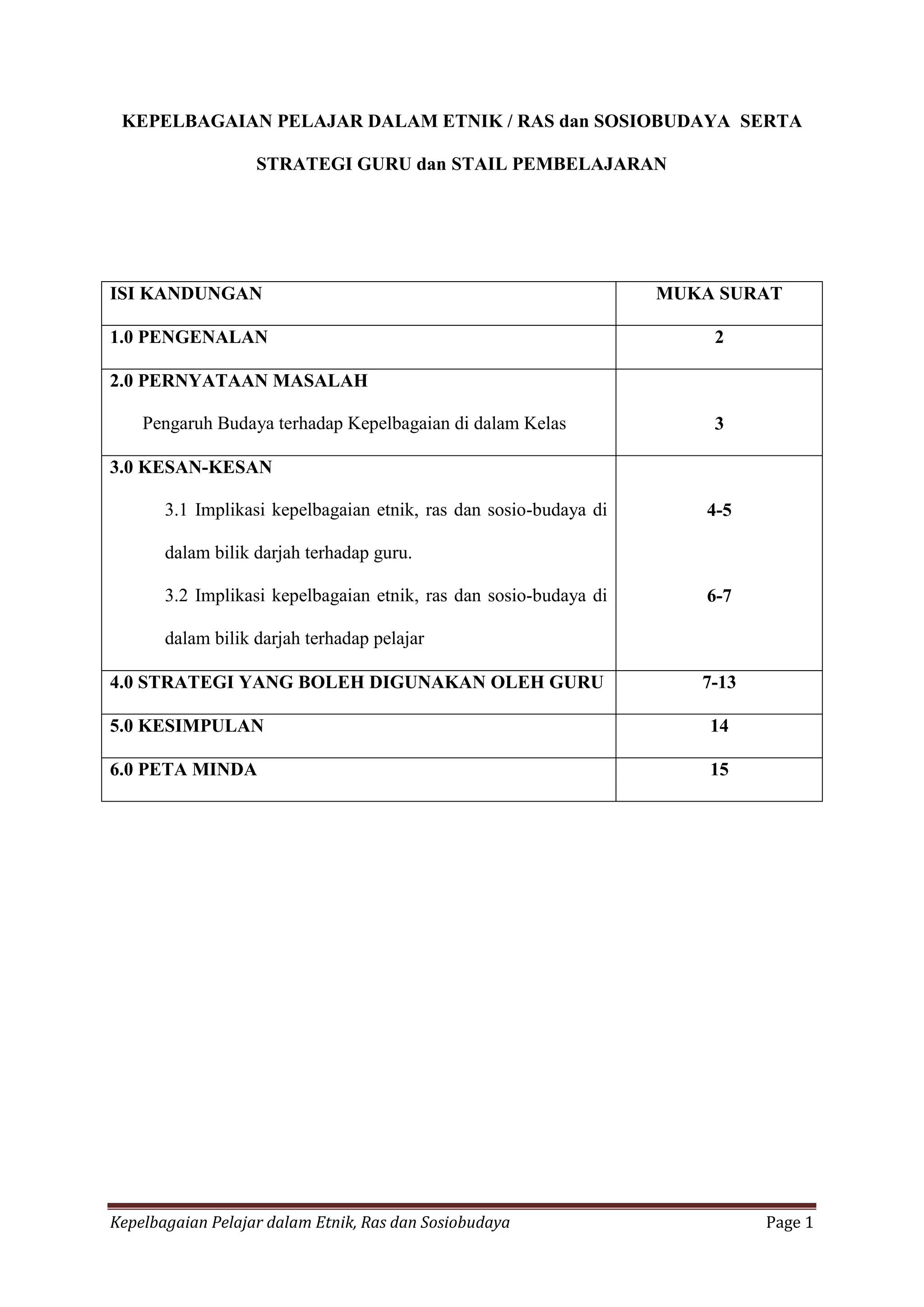 Kepelbagaian pelajar dalam etnik write up | DOCX
