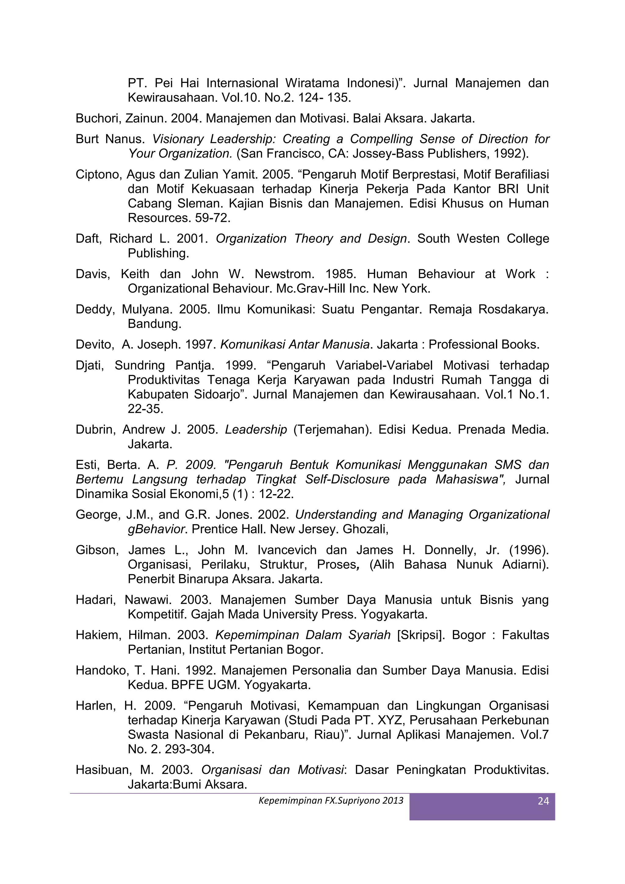 Kepemimpinan komunikasi dan motivasi dalam organisasi | PDF
