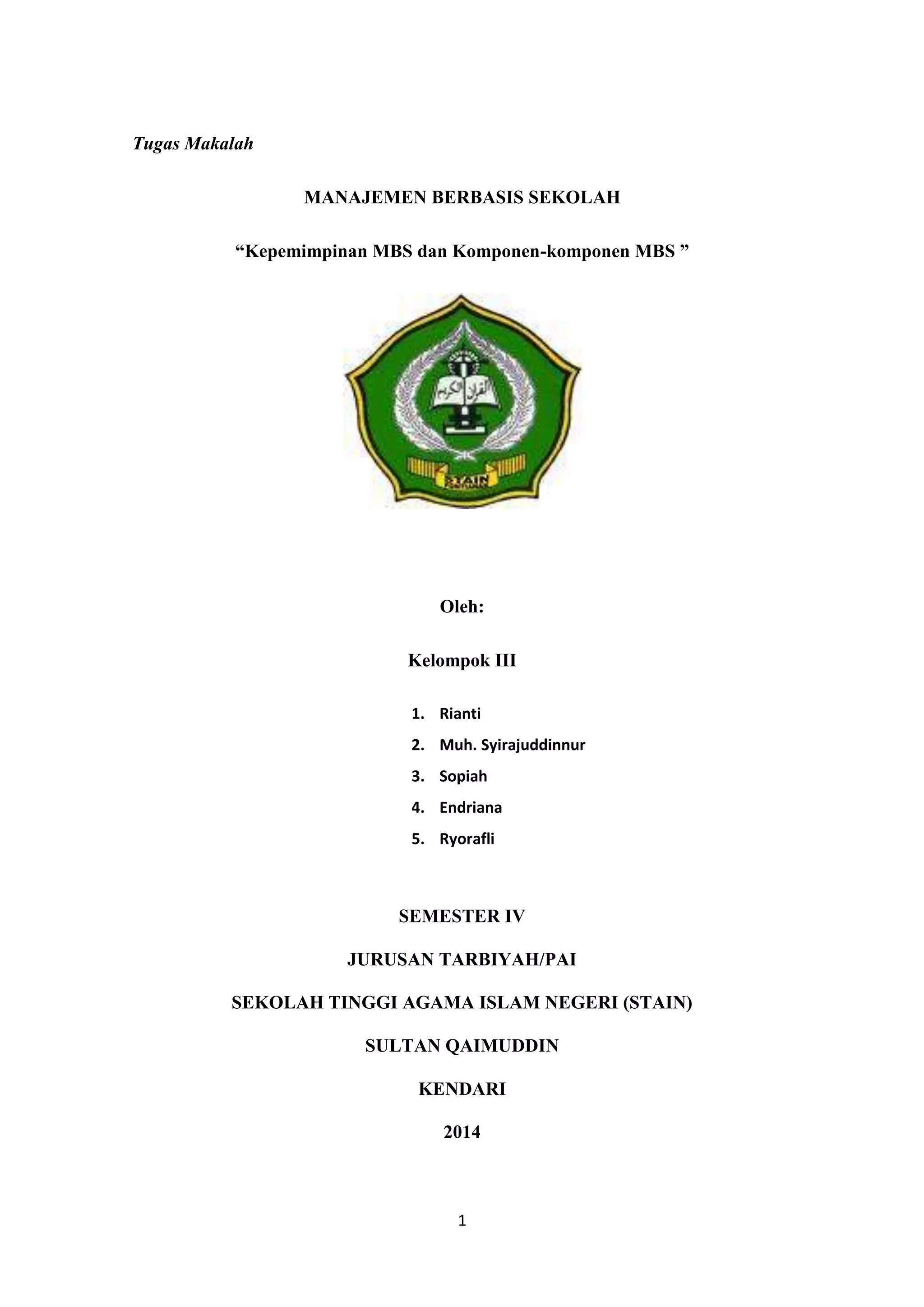 Kepemimpinan dan komponen mbs | PDF