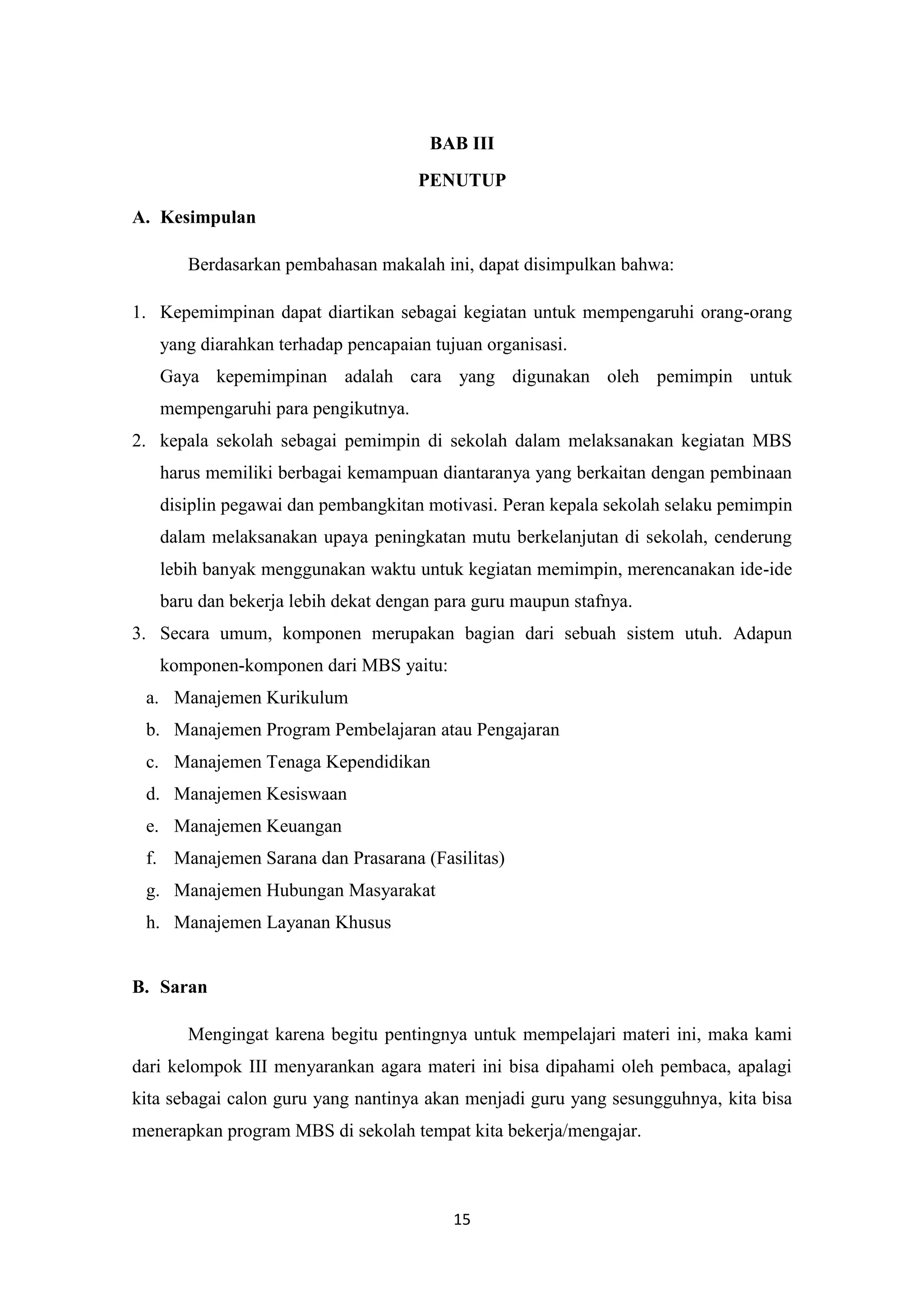 Kepemimpinan dan komponen mbs | PDF