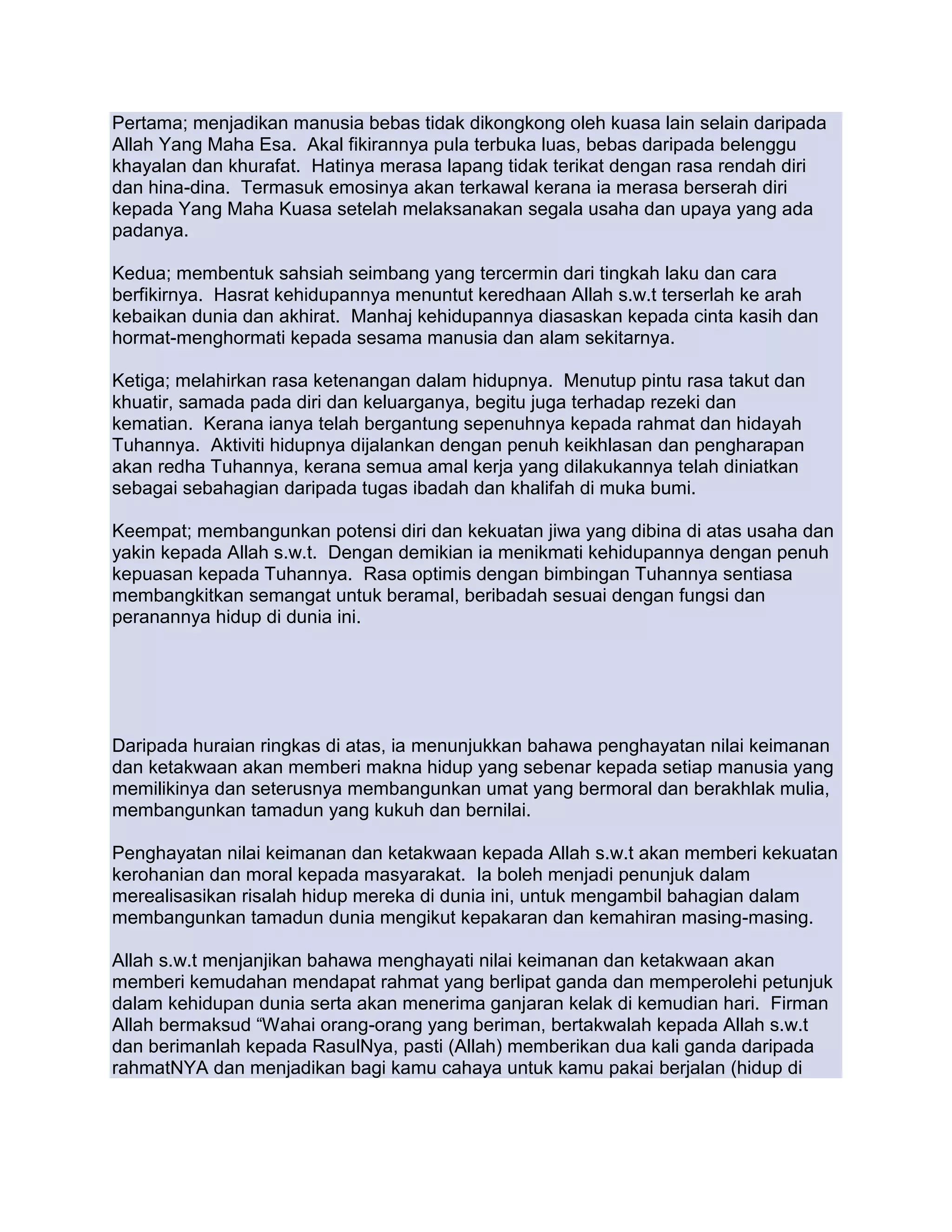 Kepentingan iman | DOCX