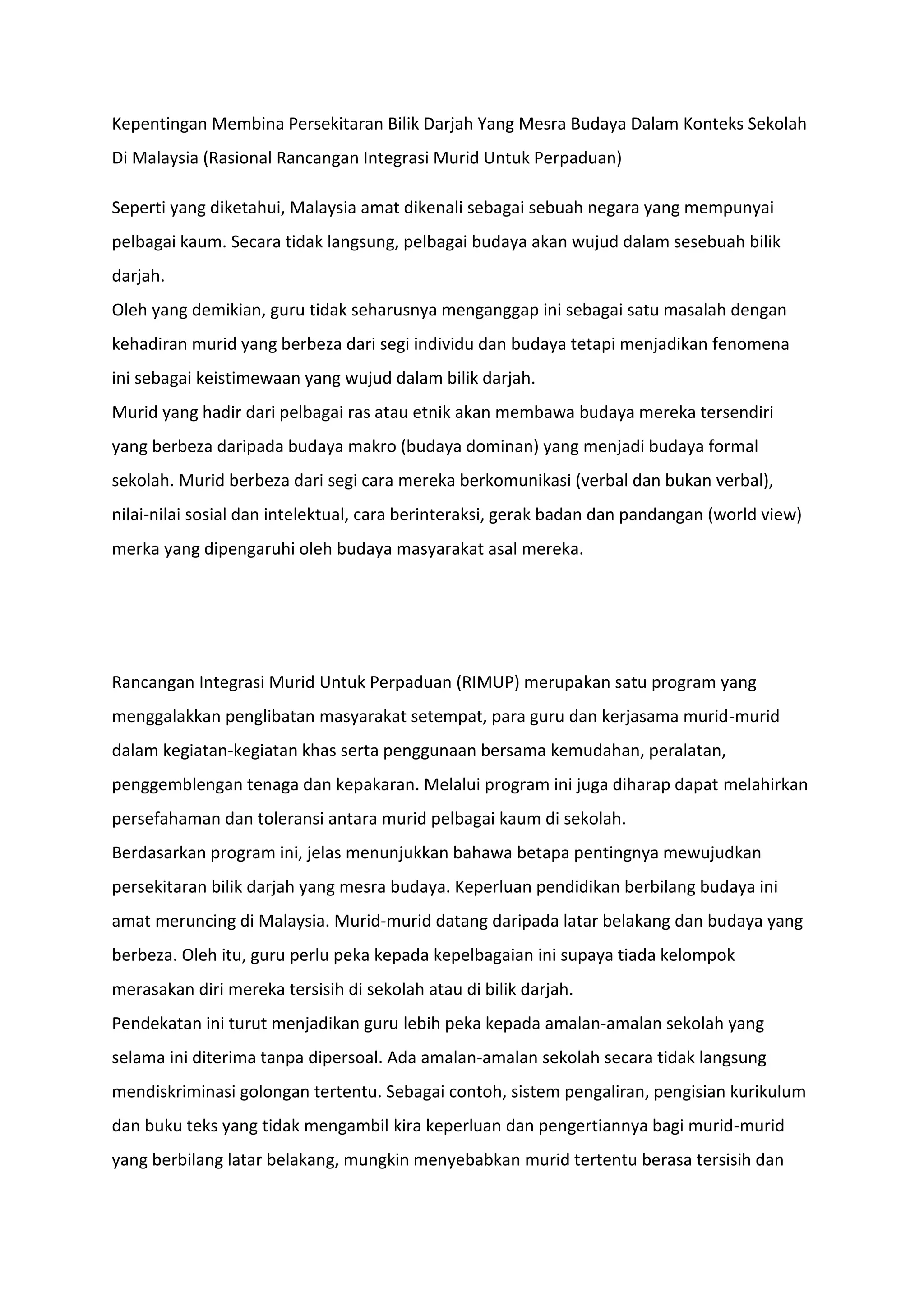 Kepentingan membina persekitaran bilik darjah yang mesra budaya dalam konteks sekolah di ...