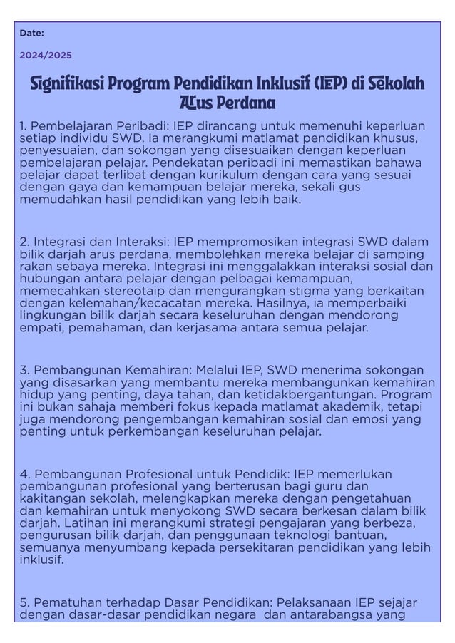 kepentingan Program Pendidikan Inklusif (IEP) di sekolah aliran perdana ...