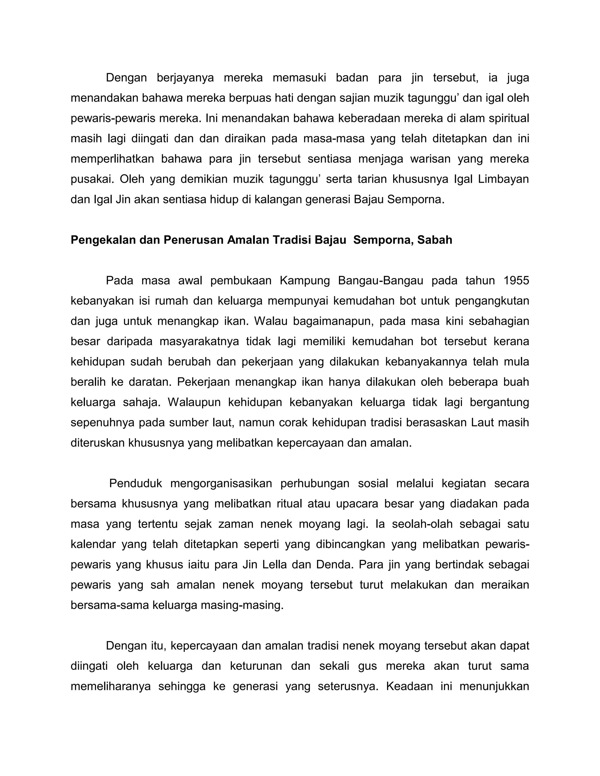 Kepercayaan dan amalan tradisi bajau semporna | DOCX