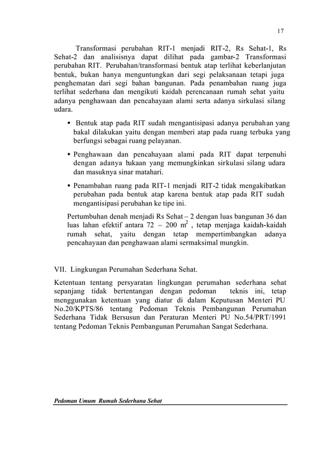 PEDOMAN TEKNIS PEMBANGUNAN RUMAH SEDERHANA SEHAT (Rs SEHAT) - 403/KPTS/M/2002 | PDF
