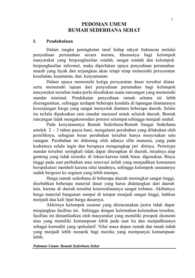 PEDOMAN TEKNIS PEMBANGUNAN RUMAH SEDERHANA SEHAT (Rs SEHAT) - 403/KPTS ...