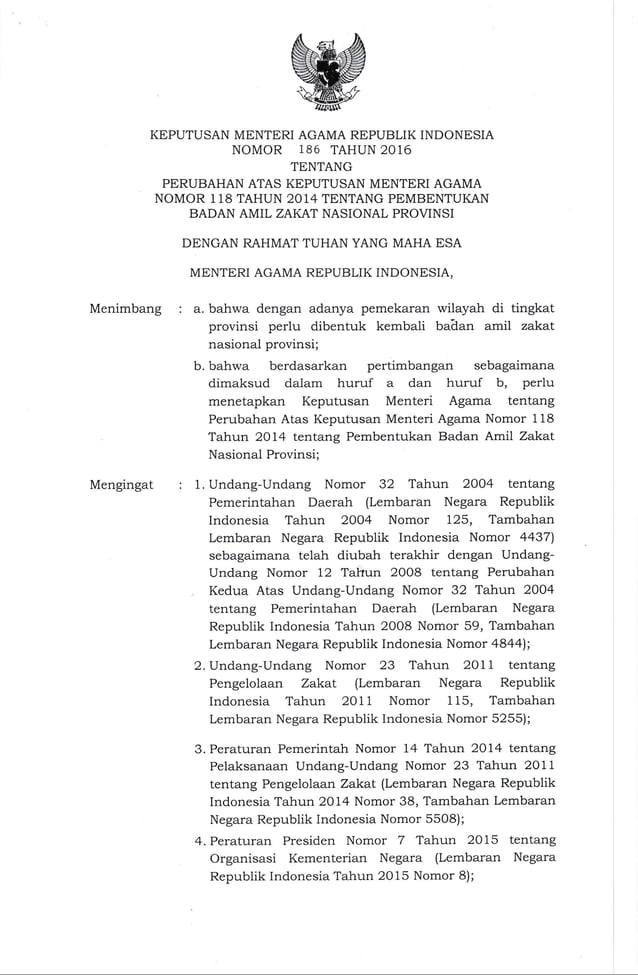 Kepmenag ri no 186 tahun 2016 tentang perubahan atas keputusan menag no 118 tahun 2014 tentang ...