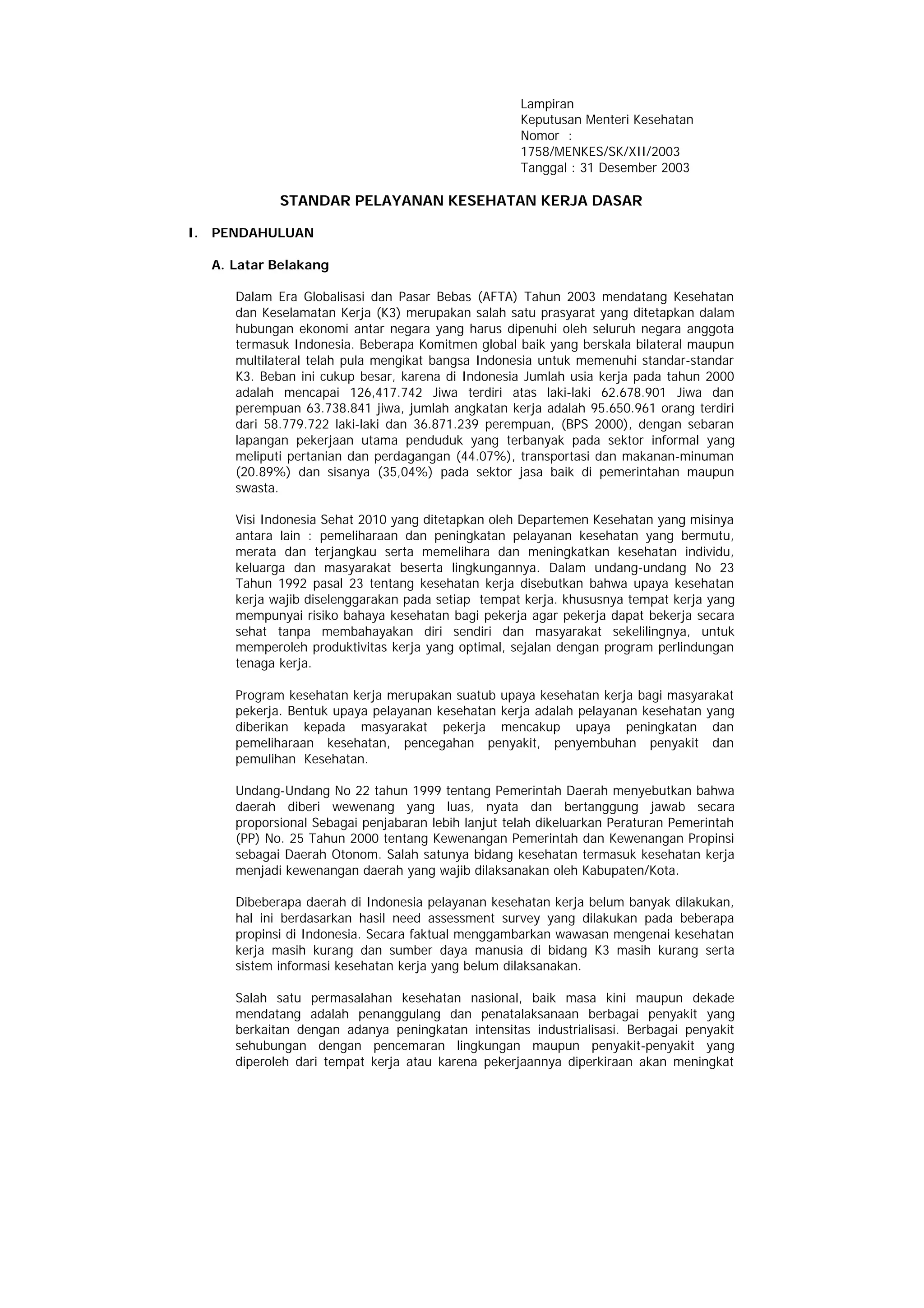 Kepmenkes 1758-menkes-sk-xii-2003 | PDF