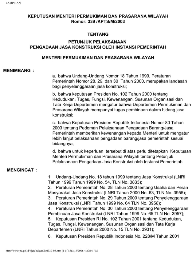 Kepmen kimpraswil no 339 2003 | PDF