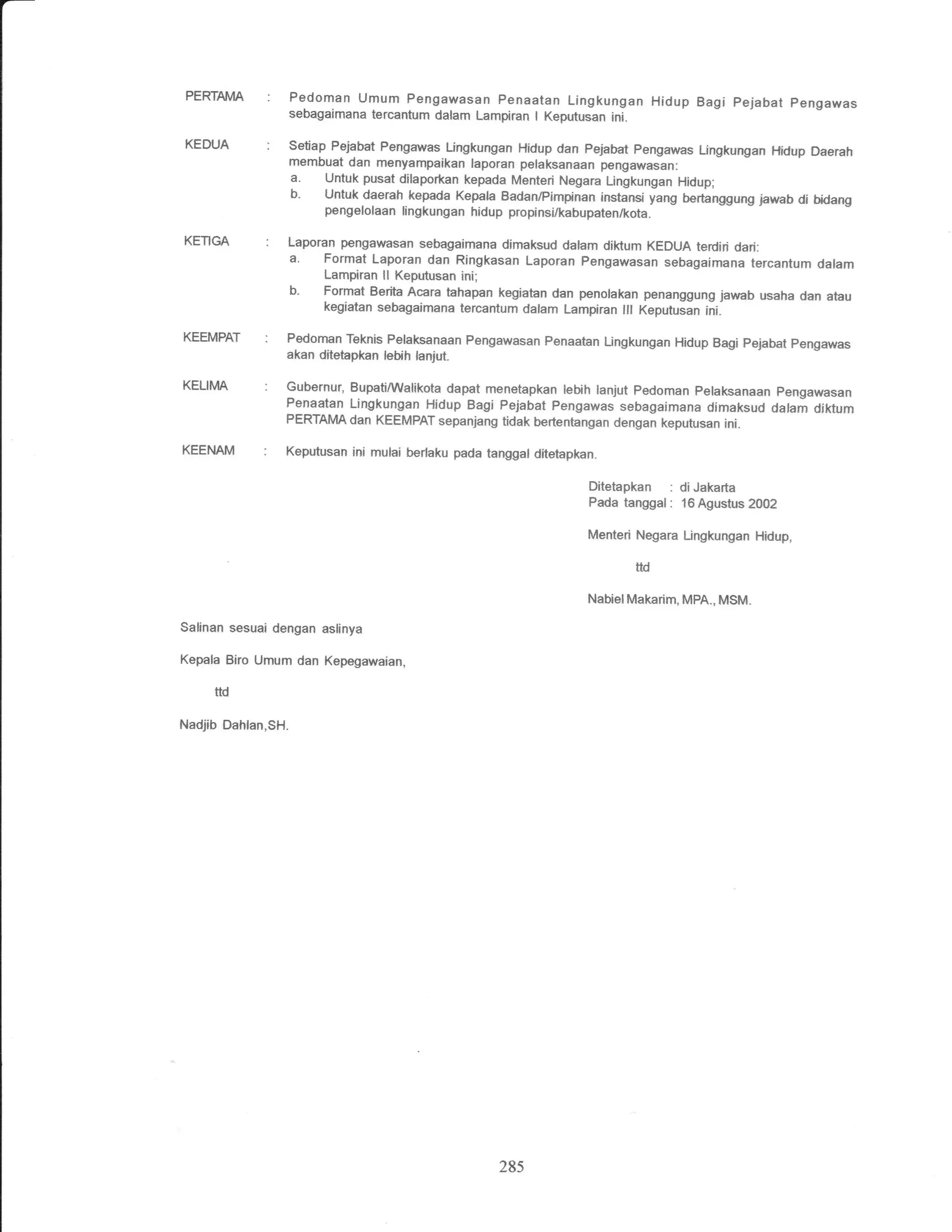 Kepmen LH Nomor 56 tahun 2002 tentang Pedoman Umum PPLH | PDF