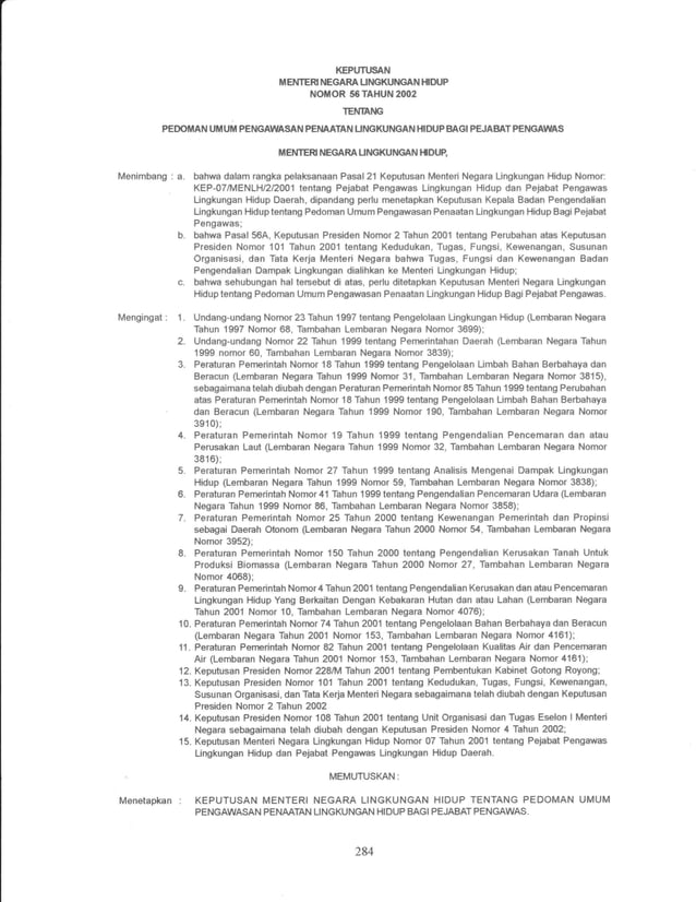 Kepmen LH Nomor 56 tahun 2002 tentang Pedoman Umum PPLH | PDF