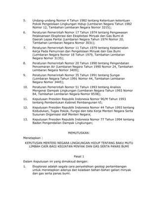 Kepmeneg Lingkungan Hidup No.42 Tahun 1996 tentang Baku Mutu Limbah Cair bagi Kegiatan Minyak ...