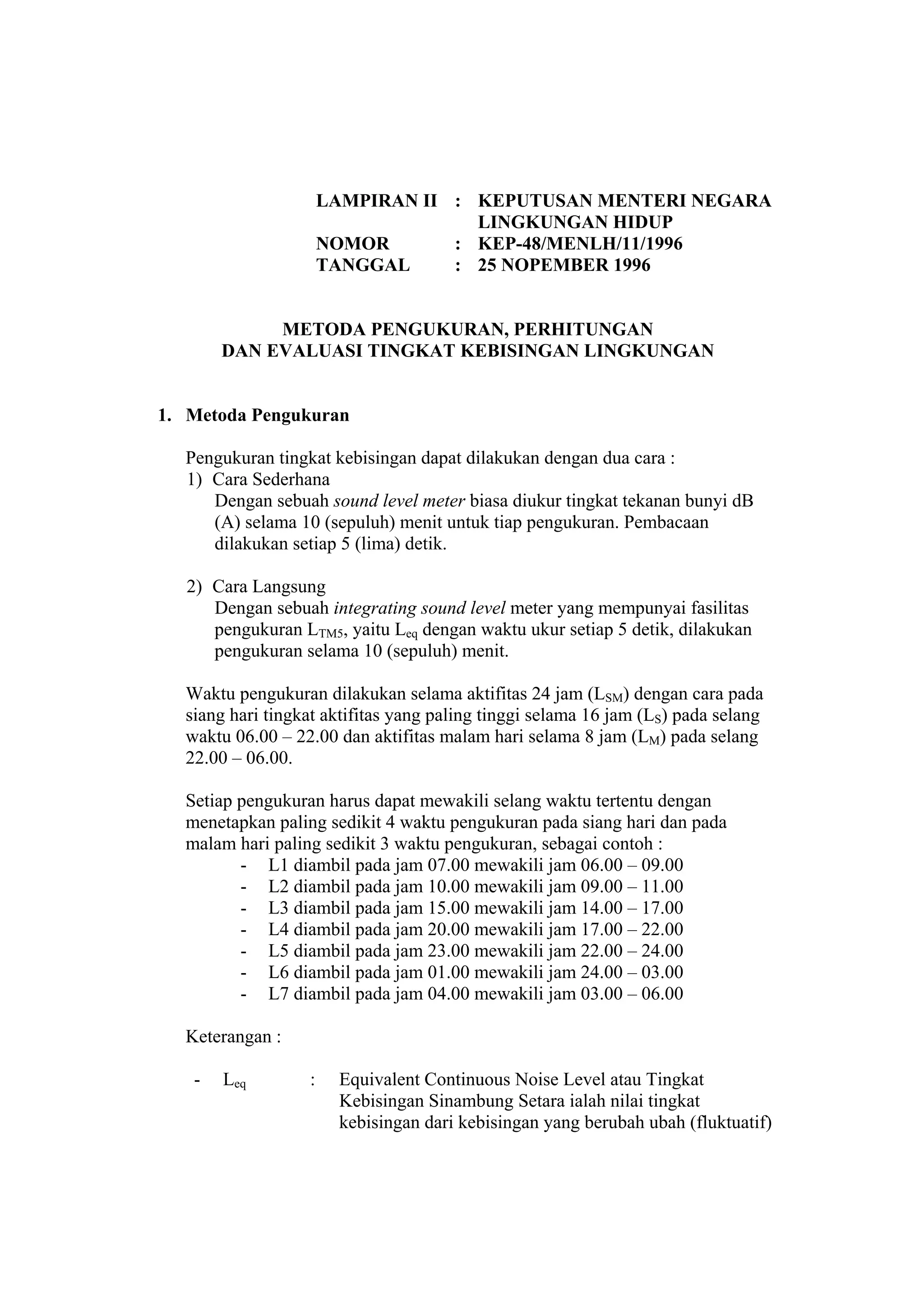 Kepmen lh 48 tahun 1996 | PDF