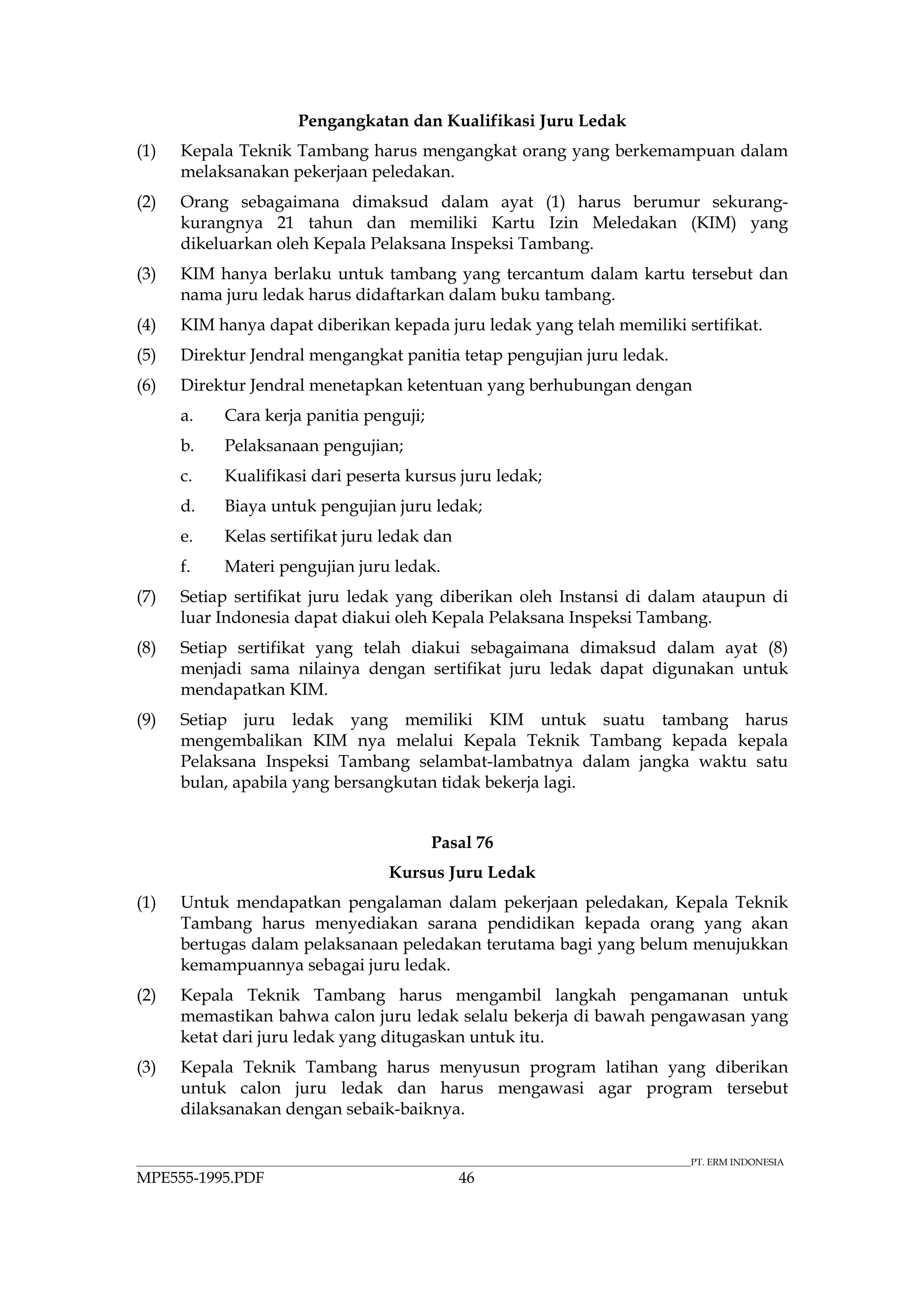 Kepmen mentamben 555k tahun 1995 keselamatan kesehatan kerja pertambangan umum | PDF