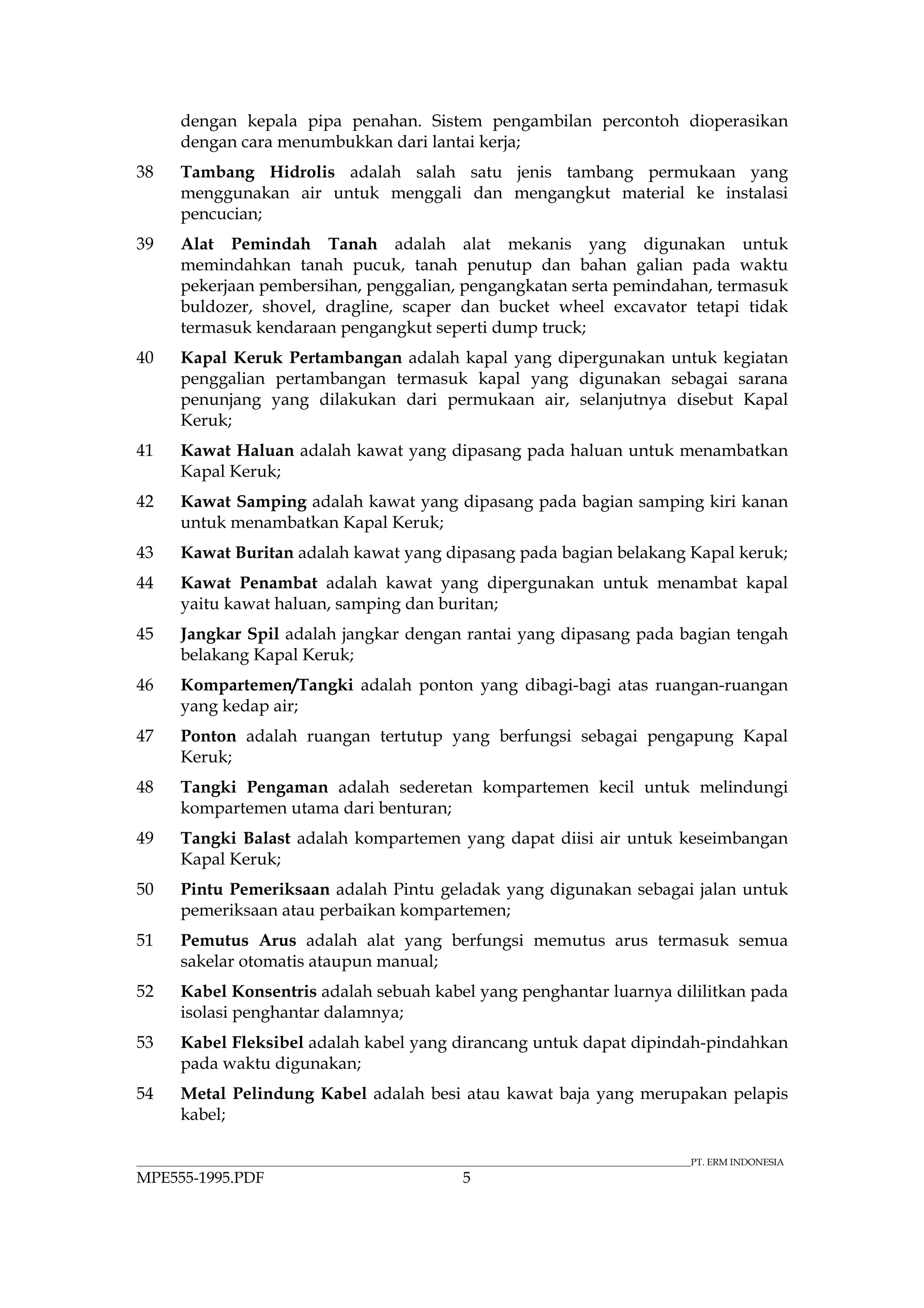 Kepmen mentamben 555k tahun 1995 keselamatan kesehatan kerja pertambangan umum | PDF