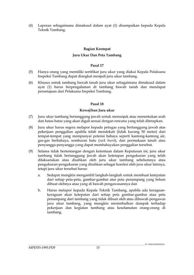 Kepmen mentamben 555k tahun 1995 keselamatan kesehatan kerja pertambangan umum | PDF