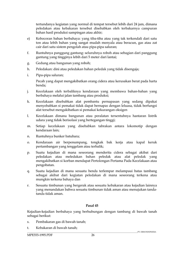 Kepmen mentamben 555k tahun 1995 keselamatan kesehatan kerja pertambangan umum | PDF